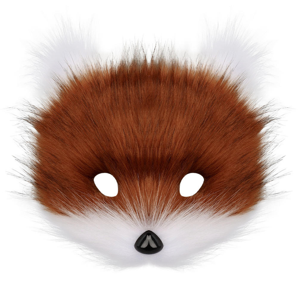 Faux Fur Fox Mask Furry Half Face Animal Cat Mask Halloween Cosplay ...