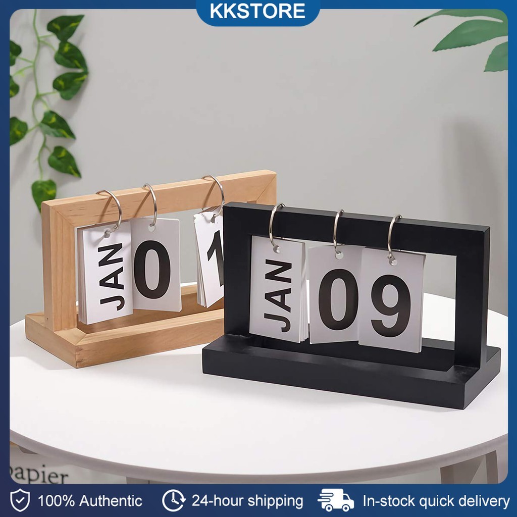 【COD】Nordic Style Wooden Page-Turning Calendar Natural Wood Grain Home ...