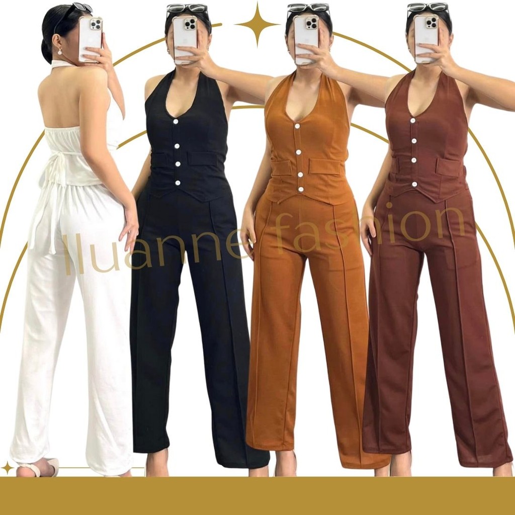 LF NICOLE COORDS Halter Top Display Buttons Garter Backless String ...