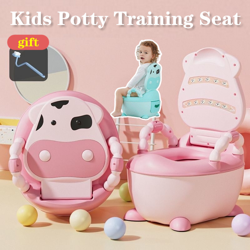 Cute Cartoon Cow Portable Baby Potty with Non-slip Child Backrest and ...