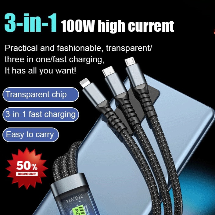 [HOT]【Superspeed】Transparent Luminous Super Fast Charging 3-in-1 Data ...