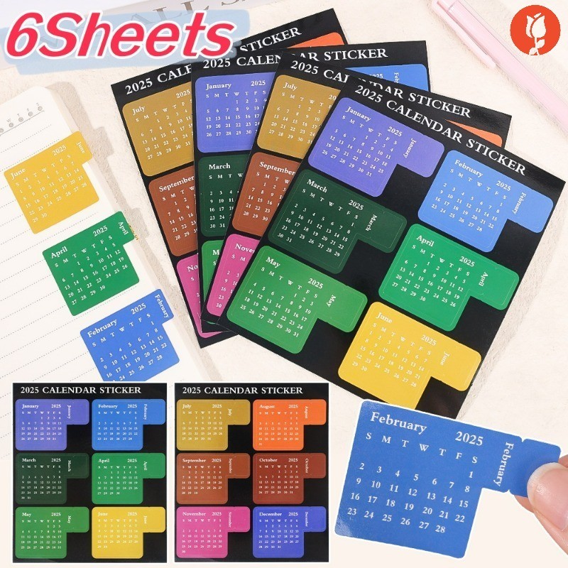 2/6Sheets 2025 Yearly Calendar Stickers Students Bookmarks Stationery ...