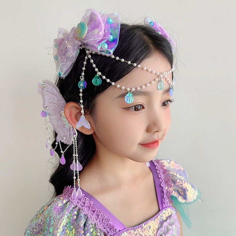Cute Mermaid Kids Hair Accessories Girls Bow Fairy Princess Forehead ...