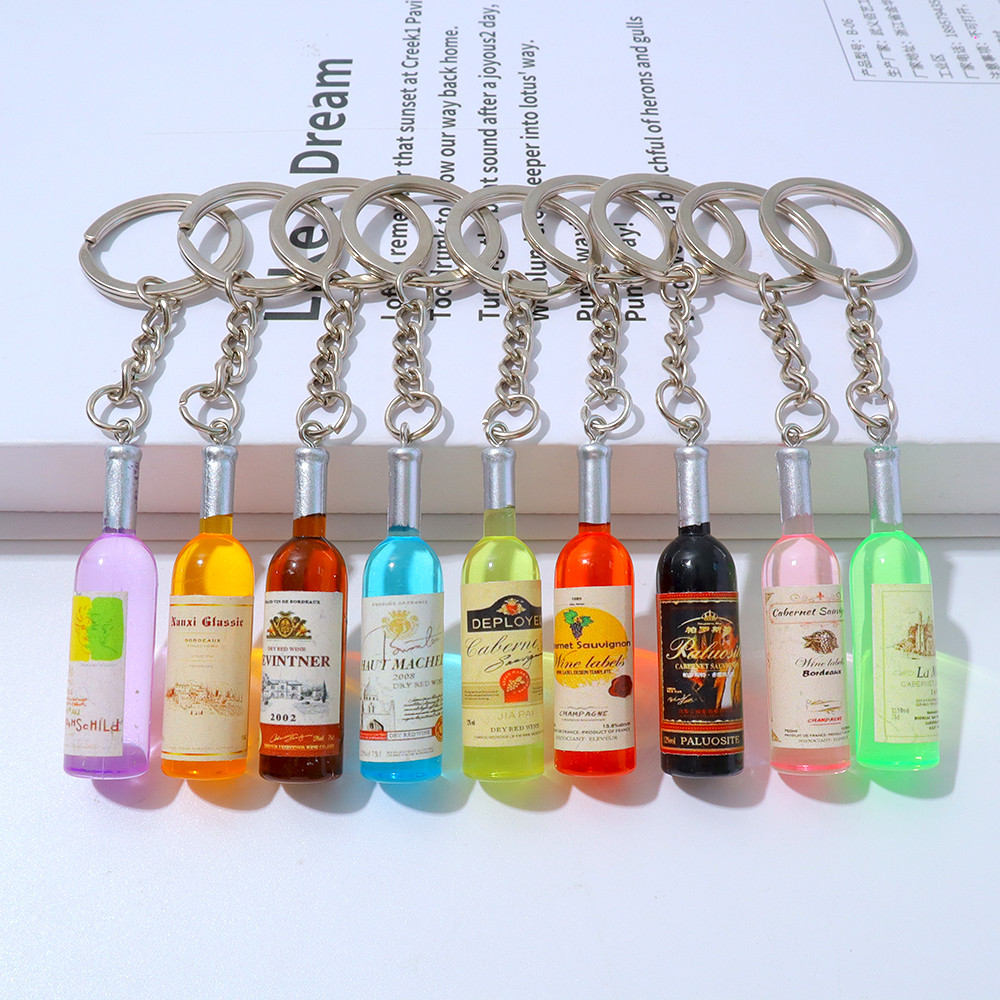 Fashion Acrylic Wine Bottle Keychains Simple Bottle Keyrings Handbag ...