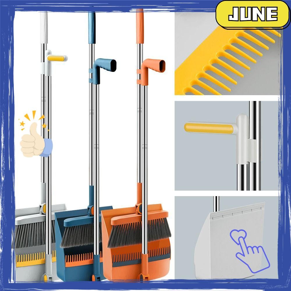 JUNER Broom Dustpan Set Stainless Broomstick With Comb Teeth Sweeping ...