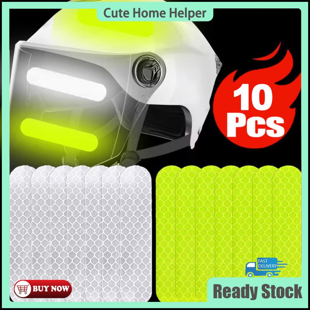 10PCS/Set Reflective Stickers Strip Motorcycle Helmet Warning Safety ...