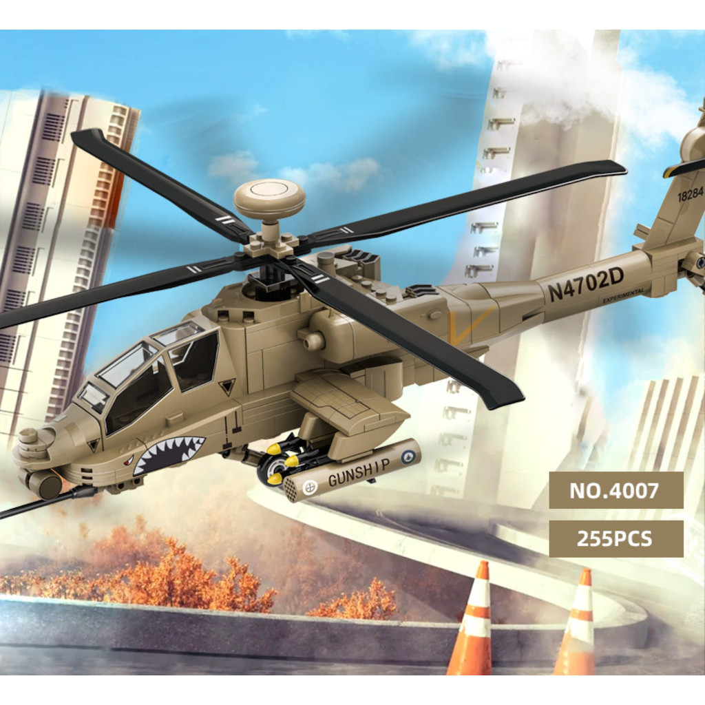 MYBRICKSTORE 255PCS MOC AH-64 Apache Helicopter Gunships Model Develop ...