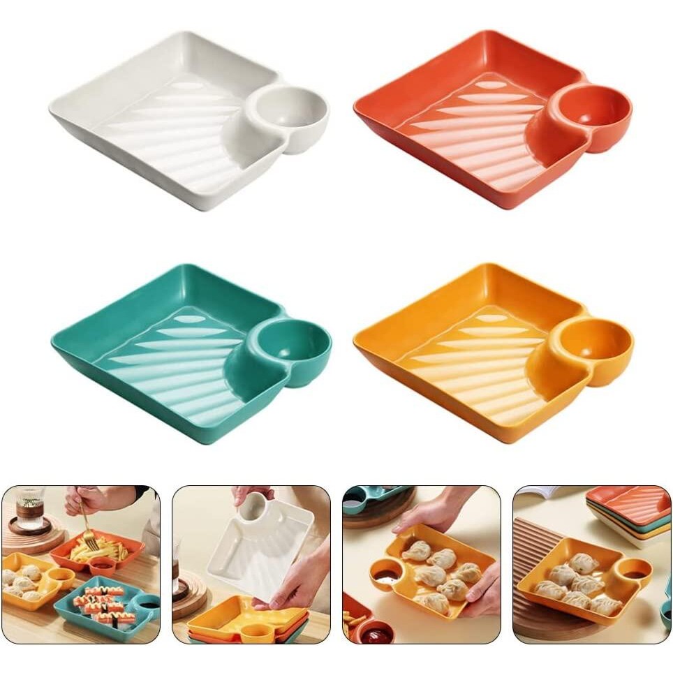 Plastic Dumpling Plates with Sauce Compartment Square Serving Plates ...