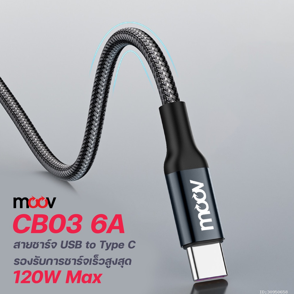 Moov CB03 USB to Type C Charger Cable 6A 120W Length 1-2 Meter Data ...