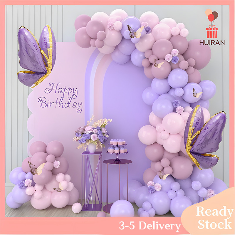 Violet Purple Pink Butterfly Balloon Set Foil Butterfly Balloon Happy ...