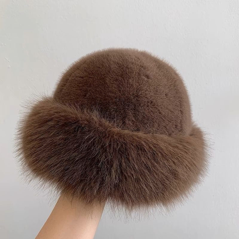 Marbit Winter Hat For Women Faux Fur Fluffy Bucket Hat For Women Plush ...