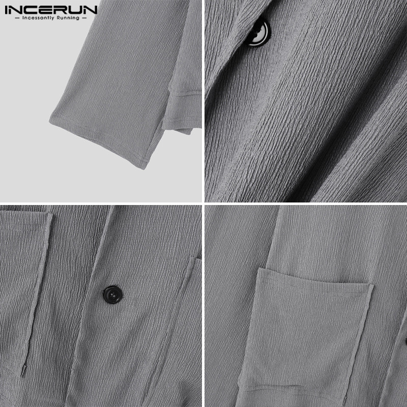 INCERUN Men Korean Pleated Drop Shoulder Design Long Sleeve Casual ...