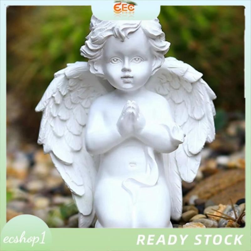 [ecshop1.ph] Kneeling Praying Pure White Angel with Wing Resin Garden ...