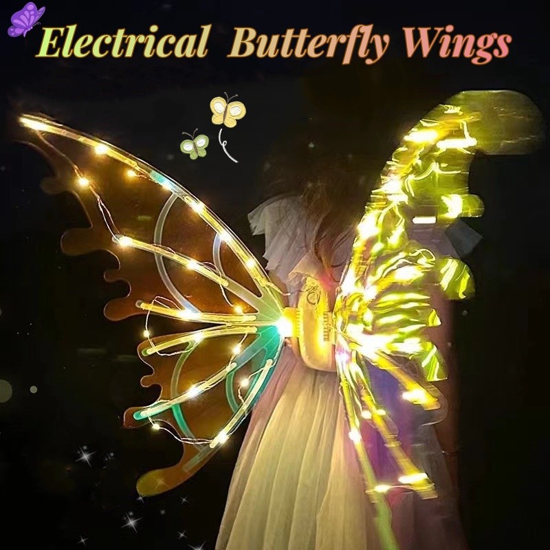 Girls Electrical Butterfly Wings With Music Lights Glowing Shiny Dress ...