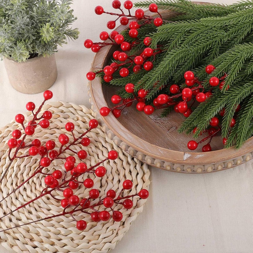 30/50/100pcs Artificial Red Berry Stems, Christmas Red Berries ...