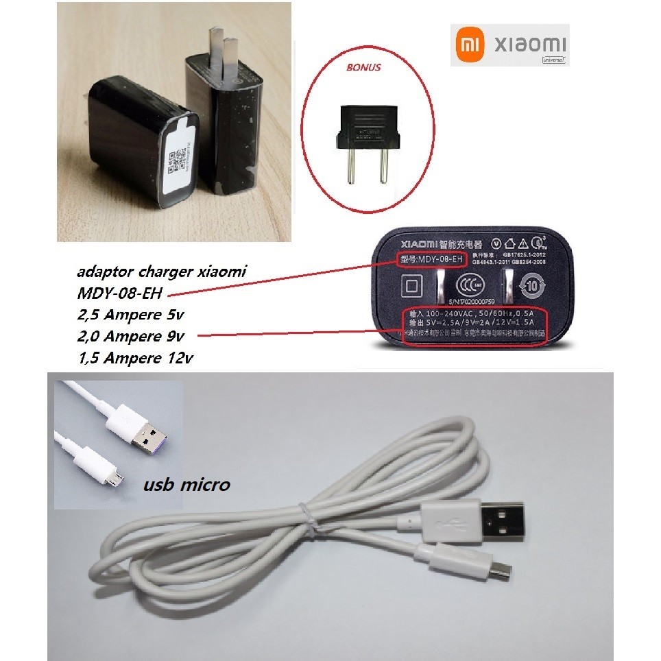 Usb micro cable & charger adapter xiaomi redmi 9A - redmi 9A Sport ...