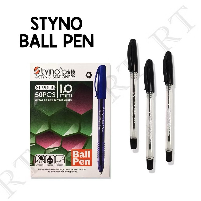 STYNO BALLPEN BALL POINT PEN 1.0MM &0.7MM COLOR BLACK ST-9005 &ST9008 50PCS/BOX | Shopee Philippines