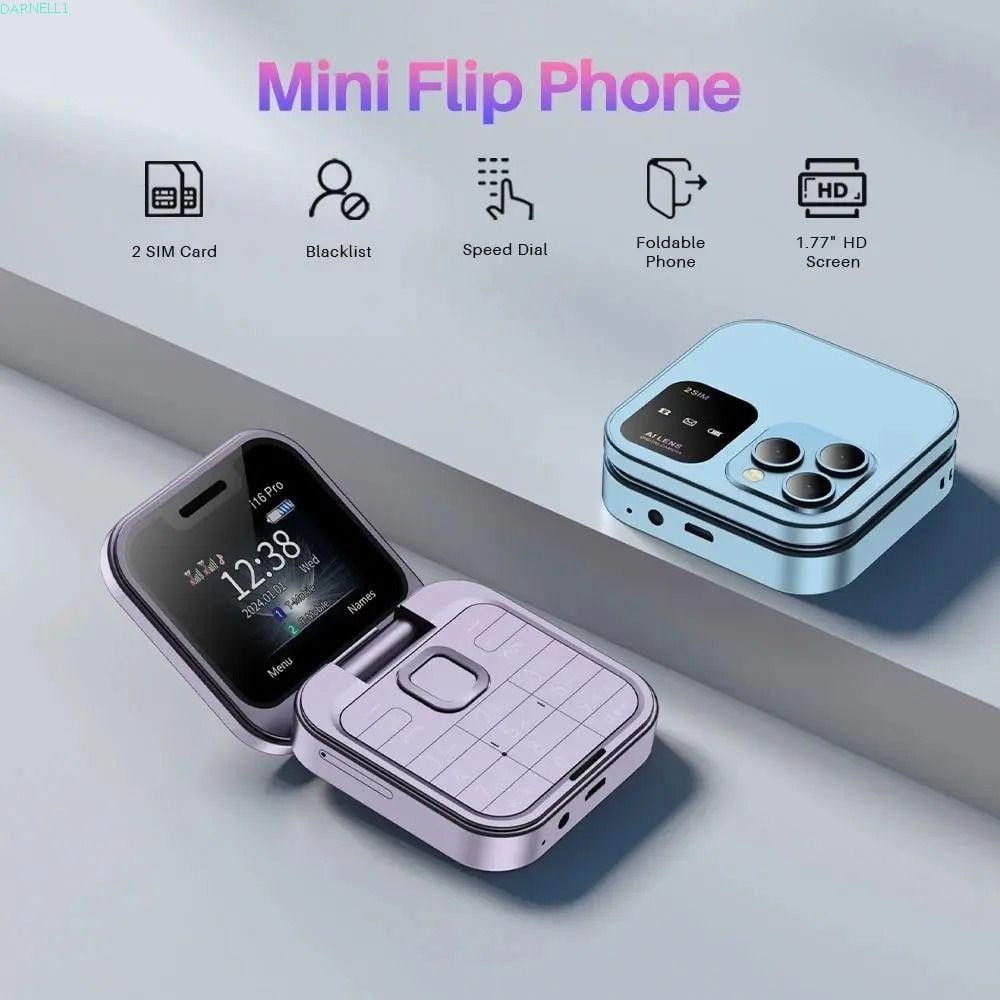 DARNELL1 Mini Flip Mobile Phone, I16Pro 2SIM Card Flip Foldable Phone ...