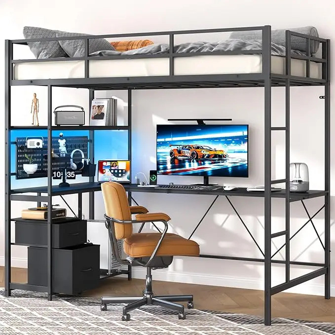 Loft Bed Twin Size With Desk,metal Twin Loft Bed Frame With Charging ...