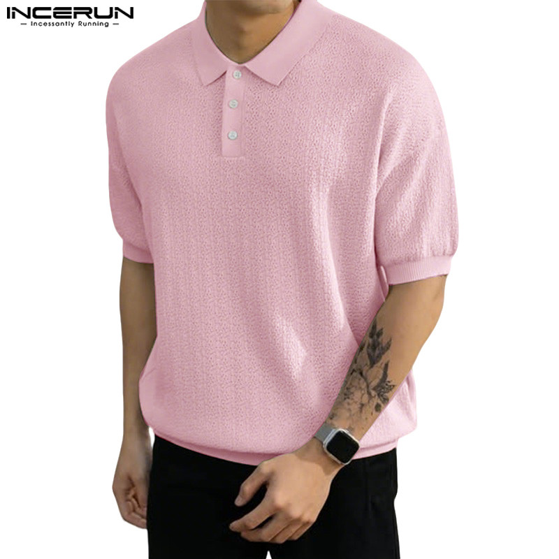 INCERUN men's hollowed out casual commuting style polo shirt | Shopee ...