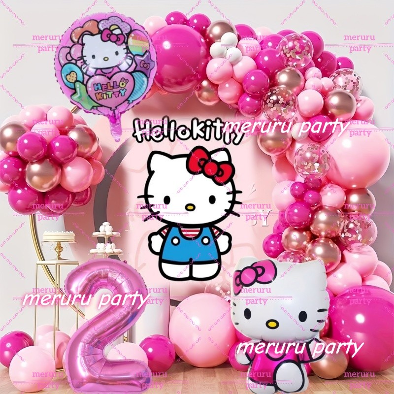 Cute Pink Hello Kitty Theme Balloon Garland Set Girl Birthday Party ...