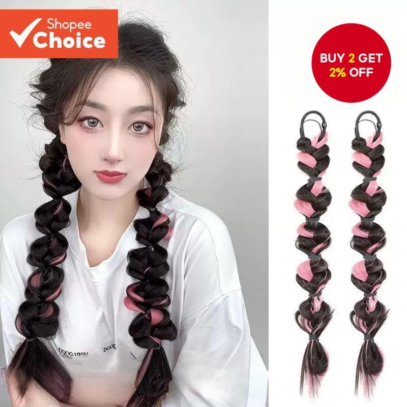 Braided Wig Color Bubble Braid Double Ponytail with Natural-Looking ...