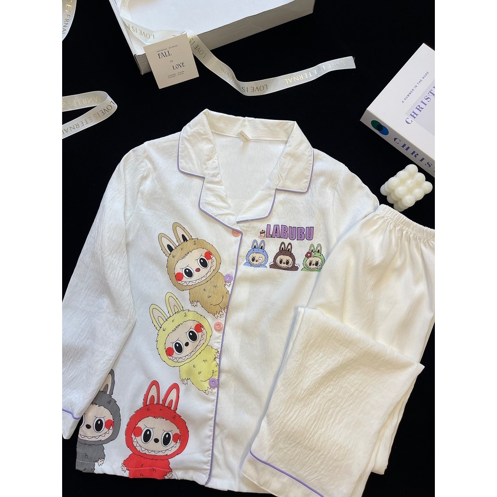 Labubu Cloud Cotton Pyjamas Women Long Sleeve Sleepwear For Woman Soft ...