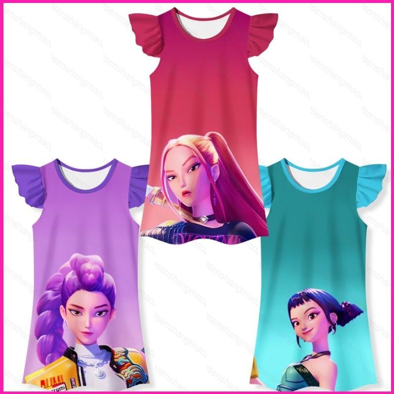 PS2 K-Pop Demon Hunters kids ruffled dress cartoon HUNTR/X Rumi Mira ...
