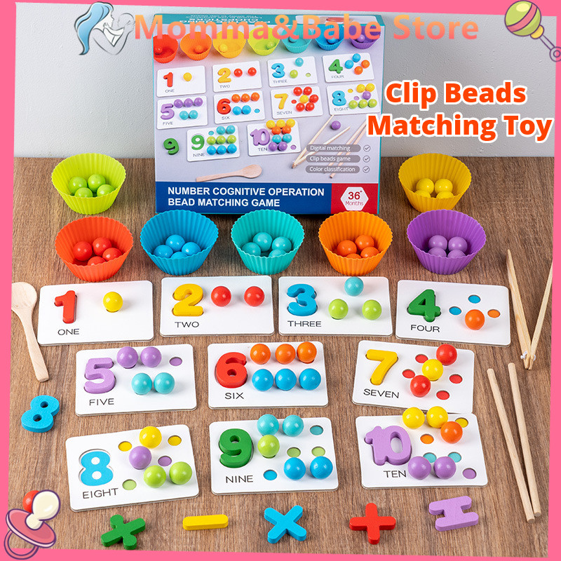 Wooden Clip Beads Math Toy Color Sorting Number Matching Toy Early ...