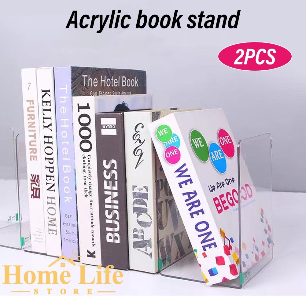 HL 2Pcs Clear Acrylic Bookends L-shaped Clear Bookends Desktop ...