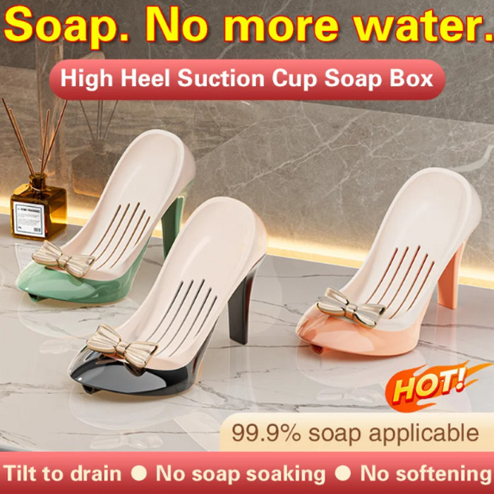 [No Need Punch/Drain] High Heel Shoe Suction Cup Soap Box/Universal All ...