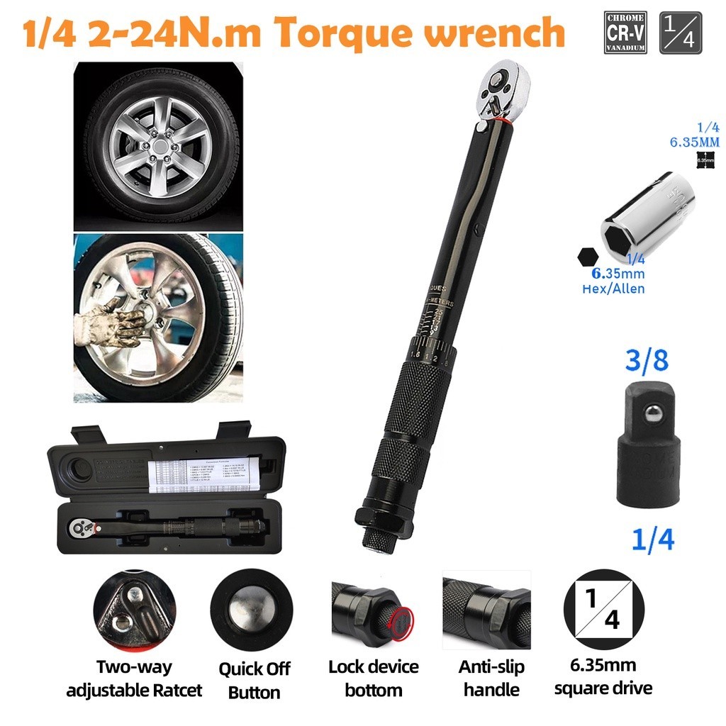 RQ+＞Bicycle Torque Wrench 1/4 2-24Nm Ratchet Spanner Hex Screw ...
