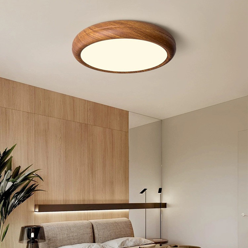 AIMI Geometric Round Ceiling Lamp Iron Acrylic Wood Grain Lampshade ...