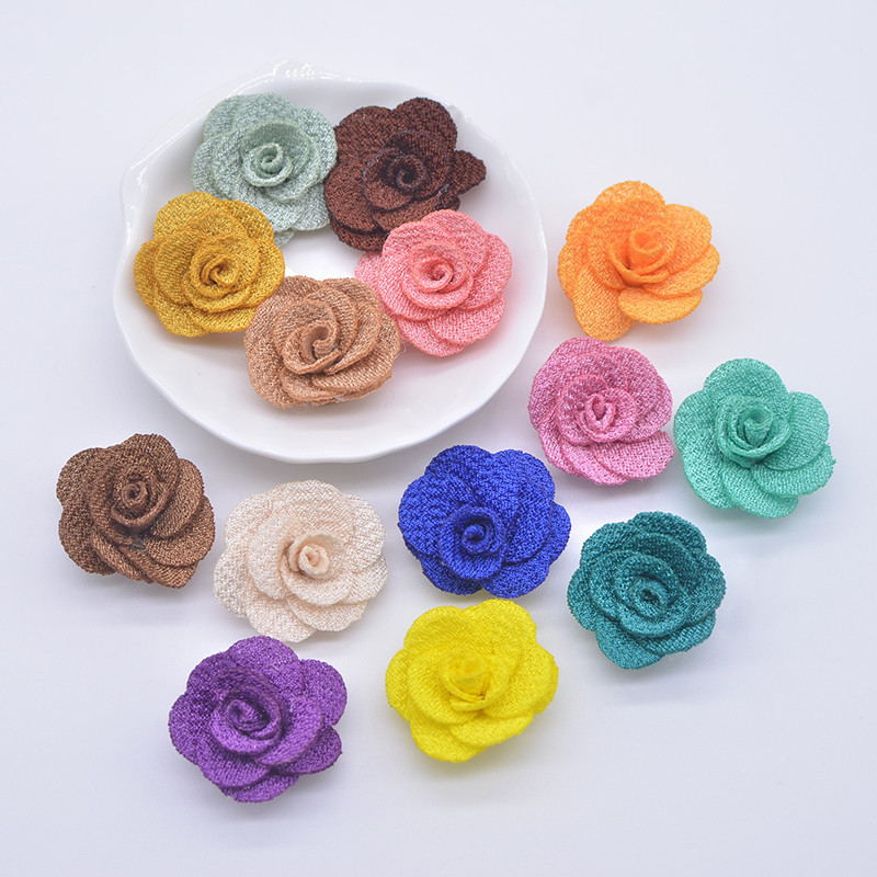 20Pcs 2.5cm 3D Mesh Rose Flower Applique for DIY Headwear Hair Clips ...
