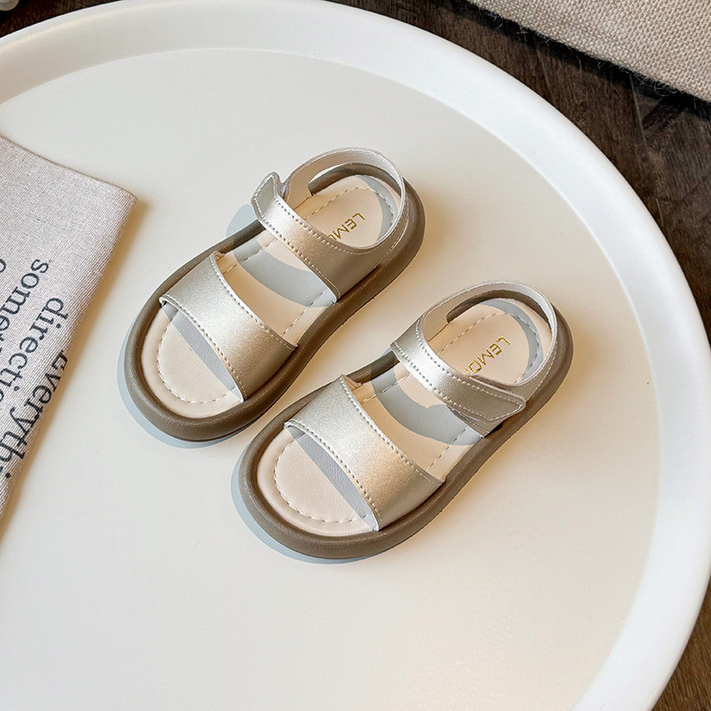 Trendy Leisure Leather Open-toe Sandals for Baby Girls Solid Color Soft ...