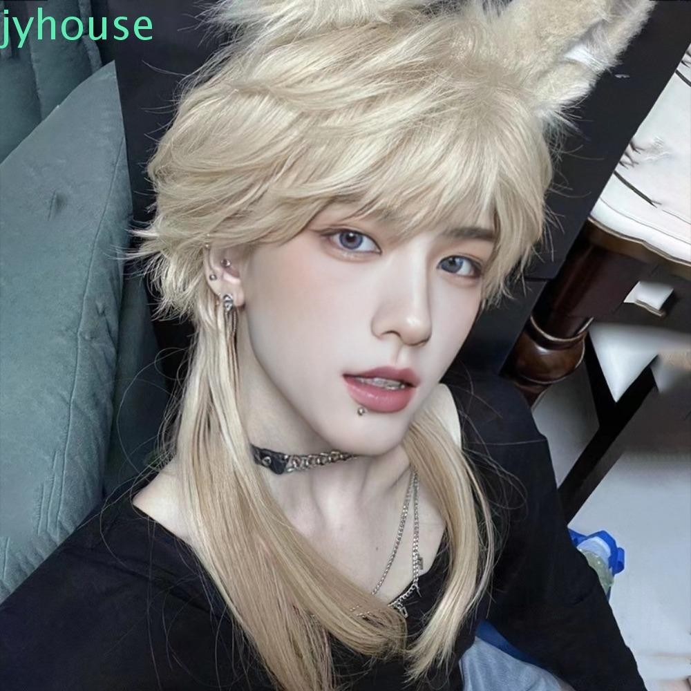 JYHOUSE Mullet Head Wigs with Bangs, Synthetic Heat Resistant Long ...