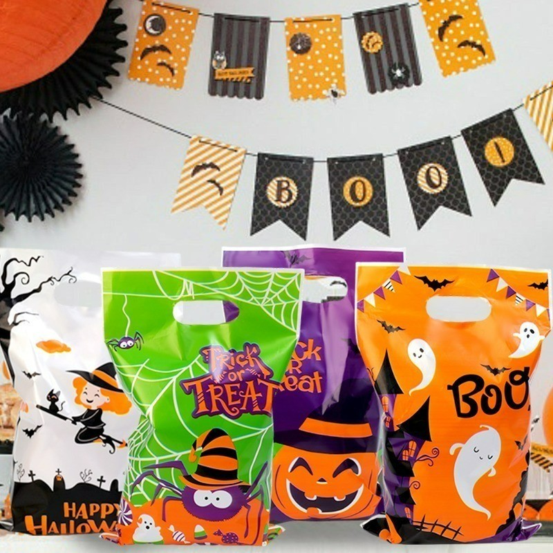 50pcs Scary Ghost Pumpkin Halloween Candy Gift Bags - Biscuits Snack ...