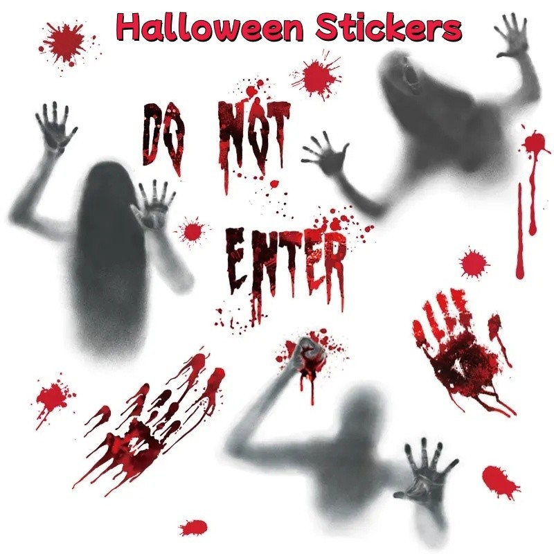 Halloween PVC Window Static Sticker Scary Ghost Shadow and Bloody Hand ...