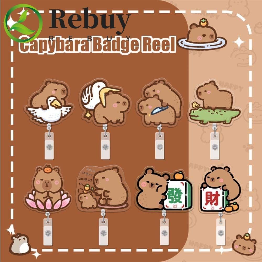 REBUY Capybara Badge Reel, Acrylic Cartoon Name Card Holder, Funny 360 ...