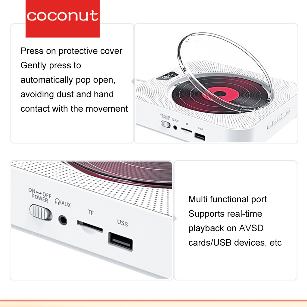 【Coco】Portable CD Player With Speakers For Home Audio System 4. TF ...