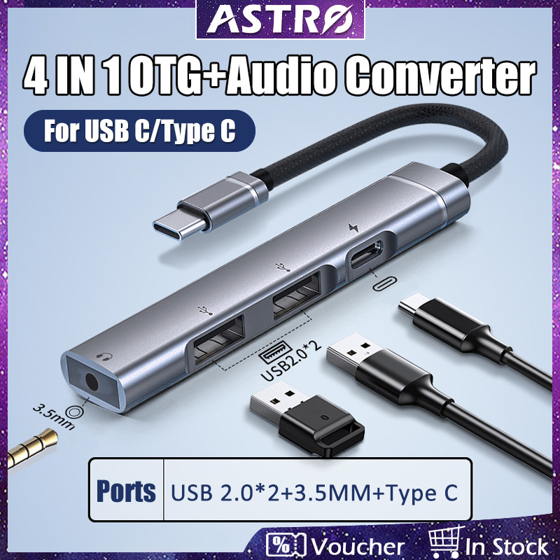ASTRO USB C Audio+OTG Converter,Type C to 3.5MM Earphone + USB 2.0 ...