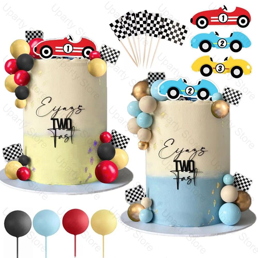 33Pcs Race Car Cake Toppers Black White Checkered Flag Racing Car Cake ...