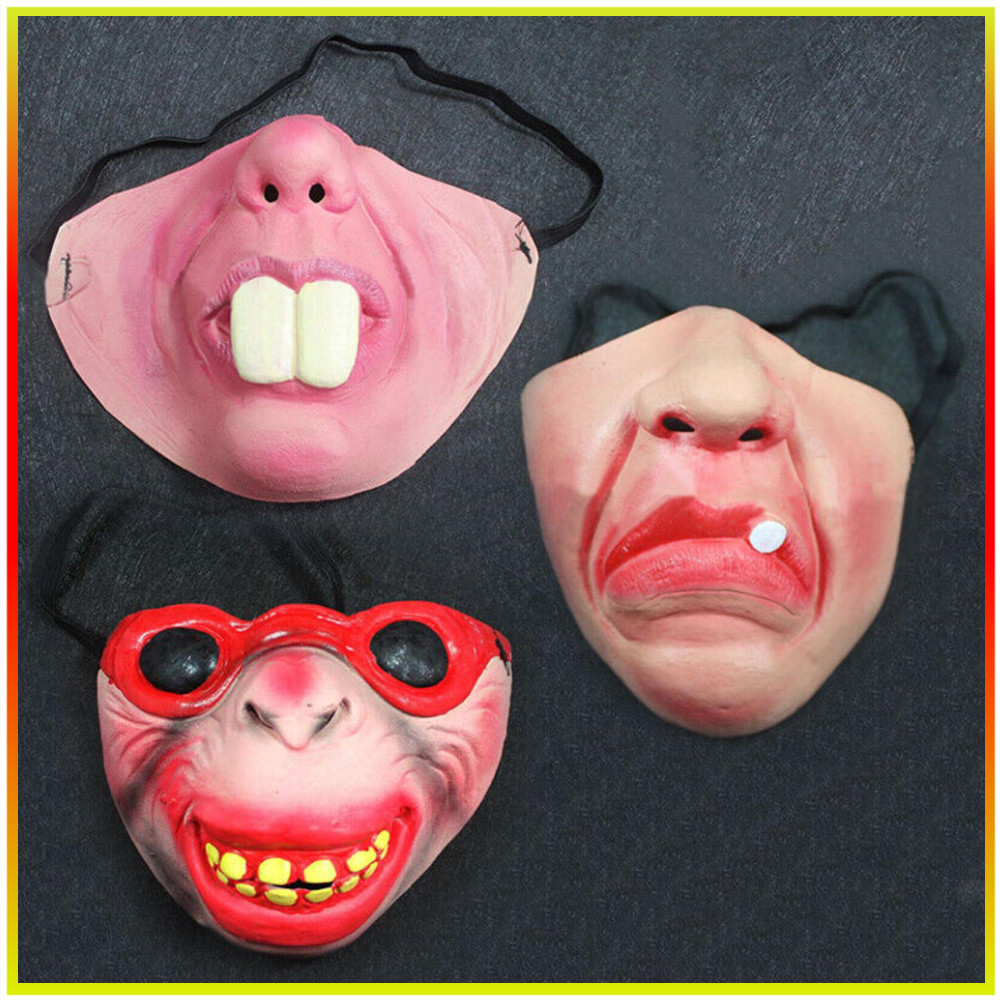 Men Women Funny Half Face Mask Big Teeth Smile Latex Masks Halloween ...