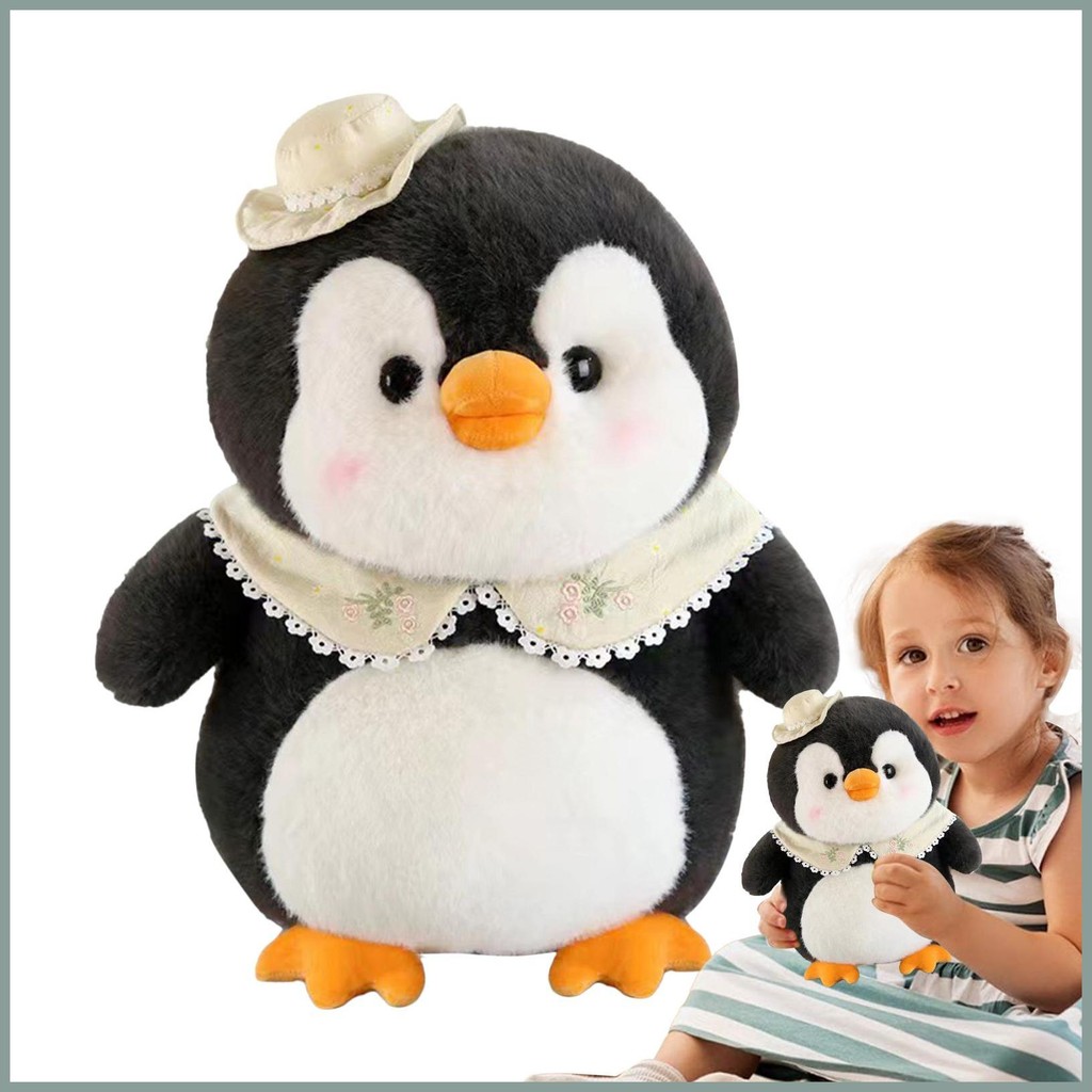 Stuffed Penguin Plush Animal Toys Plushies Wearing Hat And Collar Soft ...