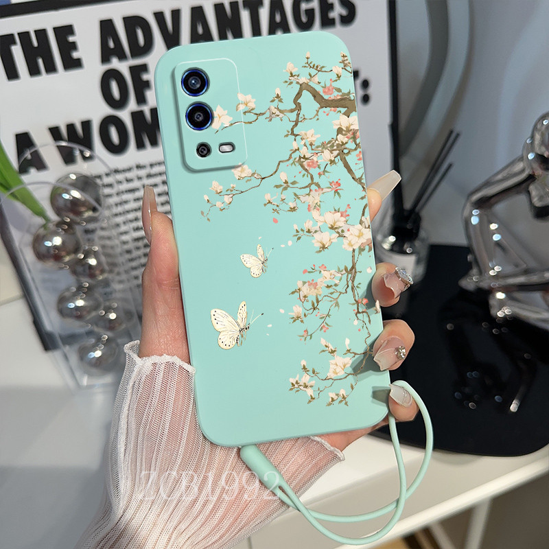 Casing OPPO A55 4G TPU phone case with white butterfly apricot tree ...