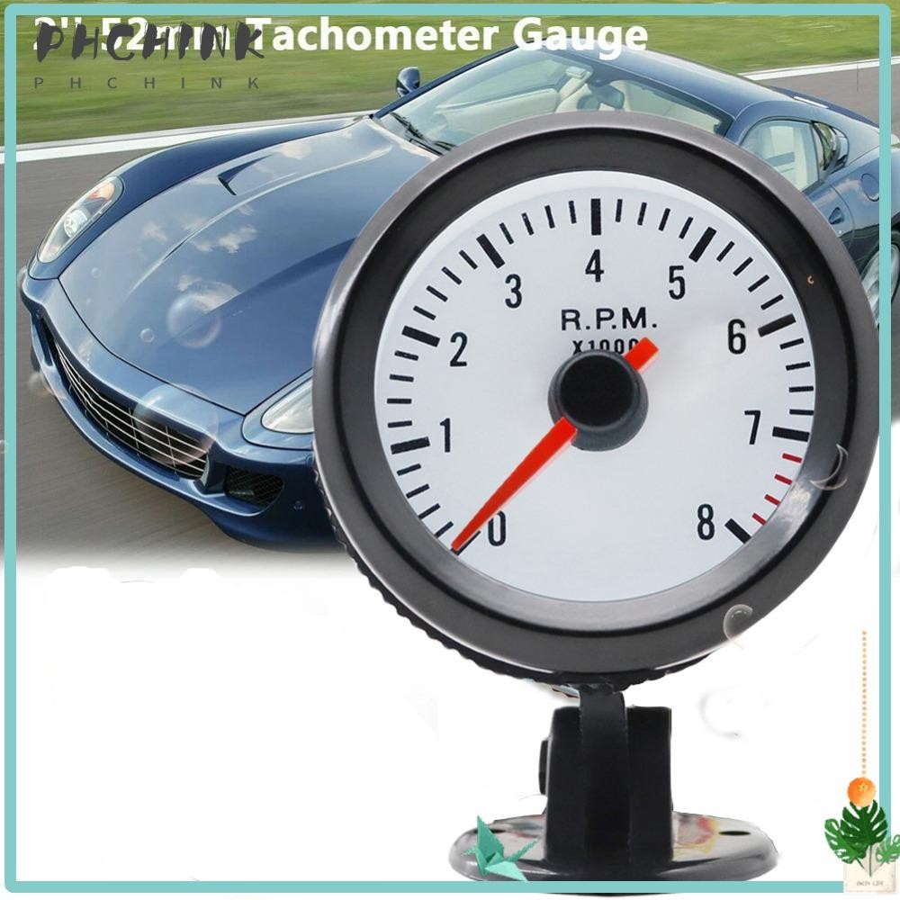 CHINK Tachometer, 52mm 12V Car Tacho Meter, White Face 1-8 Cylinders ...