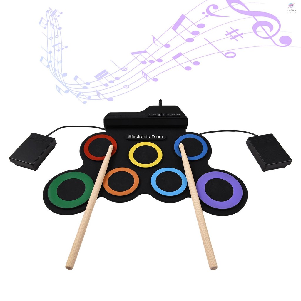 Electric Drum Set Portable Drum Pad Kit 7 Pads with Headphone Jack ...
