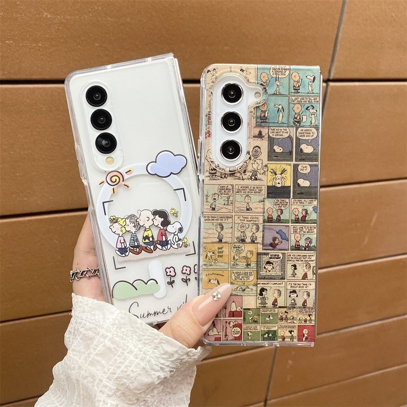 For Samsung Galaxy Z Fold 6 5 4 3 Case Snoopy Charlie Family Hand Strap ...