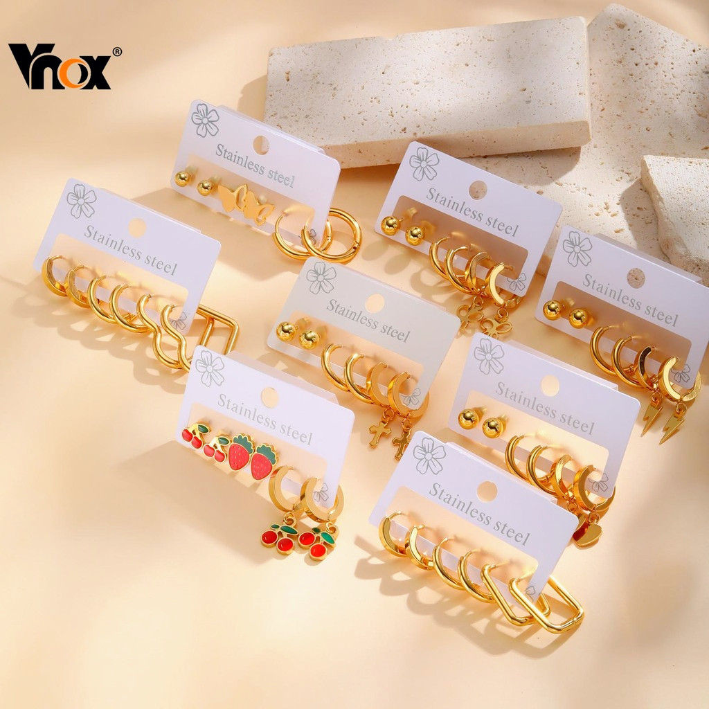 Vnox 3pcs Earring Set for Women Girls,3in1 Earring Stainless Steel Set ...