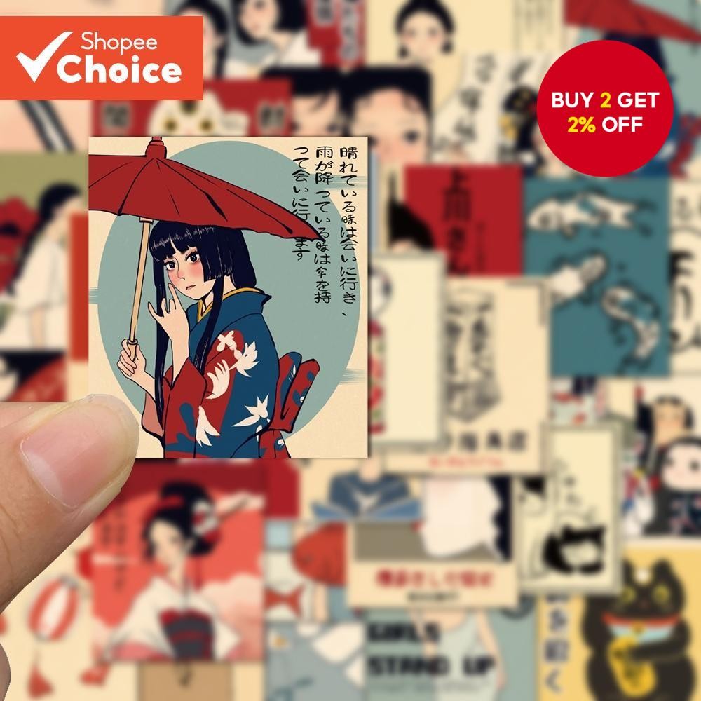 50pcs Japanese Spring Retro Stickers – Aesthetic Decorative Stickers ...
